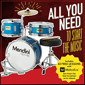 Mendini by Cecilio Kids Drum Set - Junior Kit w/ 4 Drums (Bass, Tom, Snare, Cymbal), Drumsticks, Drum Throne - Beginner Drum Sets & Musical Instruments