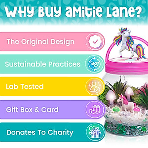 Amitié Lane Light-Up Unicorn Terrarium Kit for Kids - Birthday Gifts for Girls - Creative Unicorn Toys & Craft Kits Presents - Arts & Crafts Fun for Little Girls Age 4 5 6 7, 8-12 Year Old Girl Gift