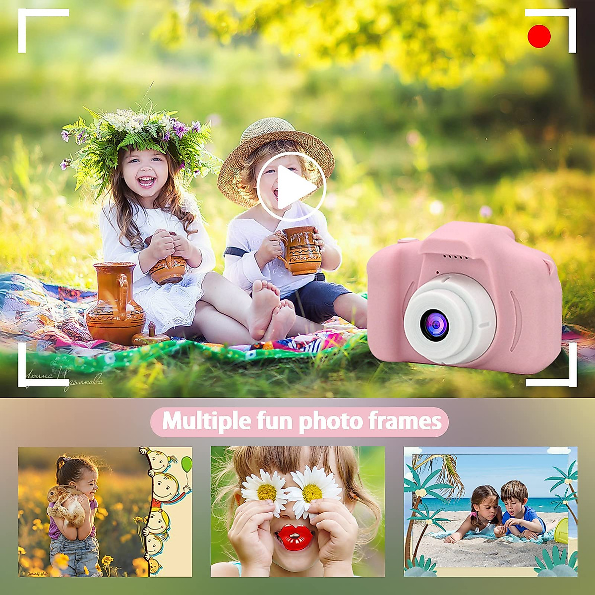 Nynicorny Kids Camera, Children Digital Rechargeable Cameras Toddler Educational Toys, Mini Children Video Record Camera with 1080P HD 2 Inch Screen & 32GB SD Card for Birthday (Pale Pink)…