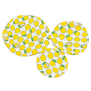 Handmade Reusable Cotton Fabric Bowl Covers - Two Layers of Fabric (Set of 3, Lemon)