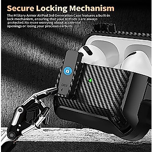 Olytop for Airpods 3rd Generation Case with Lock & Cleaner Tool, Armor Rugged Shell AirPod Gen 3 Protective Cover for Apple iPod 3rd Generation 2021 Skin with Keychain, Black