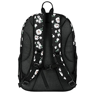 Choco Mocha Daisy Backpack for Teen Girls, Travel School Backpack for Girls Middle School Large Bookbag 18 Inch, Black