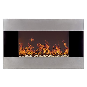 36-Inch Electric Fireplace - Wall Mount, Adjustable Heat, Dimmer, and Remote Control by Lavish Home (Stainless Steel)