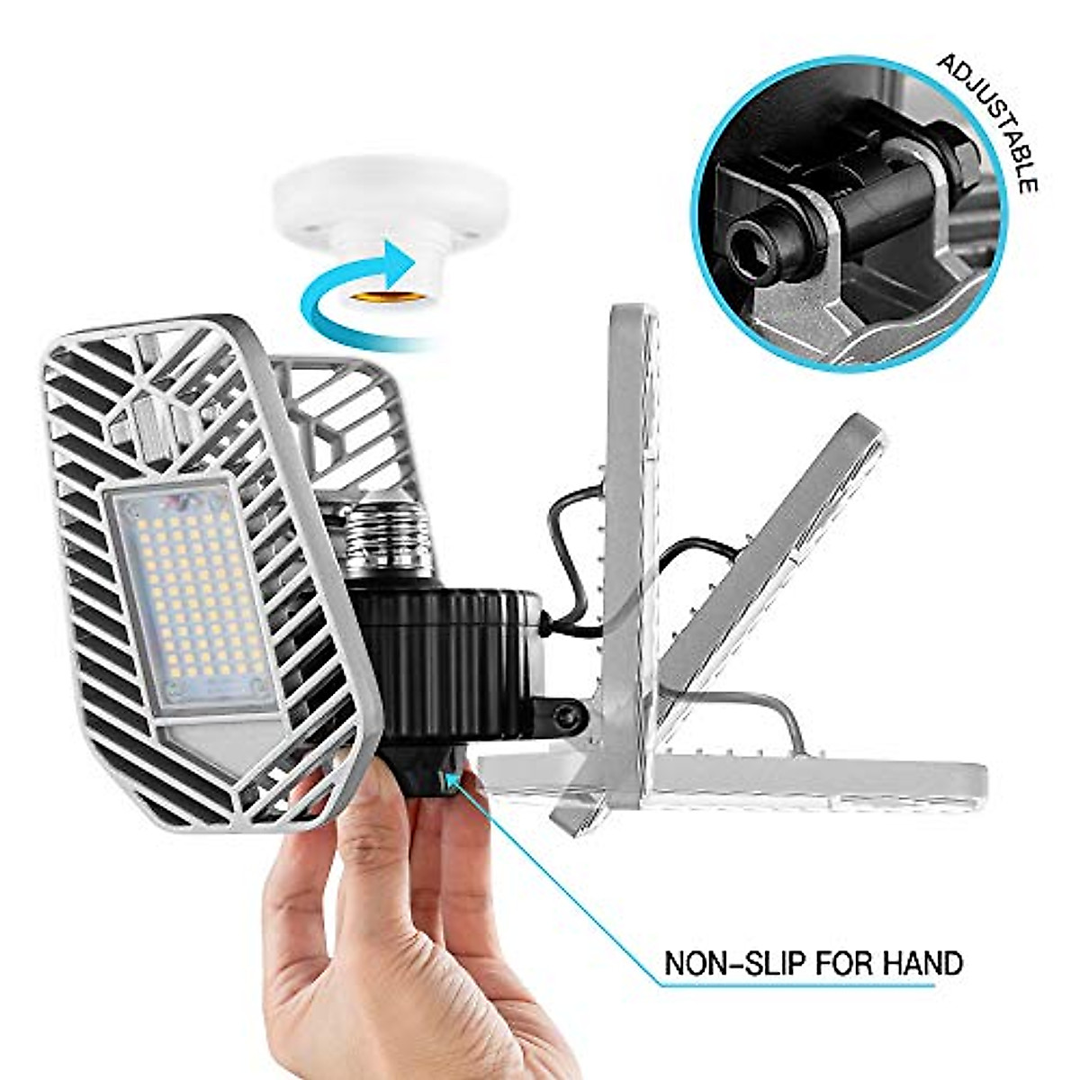 LZHOME 2-Pack LED Garage Lights, Deformable LED Garage Ceiling Lights 9000 Lumens, 82W CRI 80 Led Shop Lights for Garage, Adjustable Garage Lights, Led Garage Lighting (No Motion Activated)