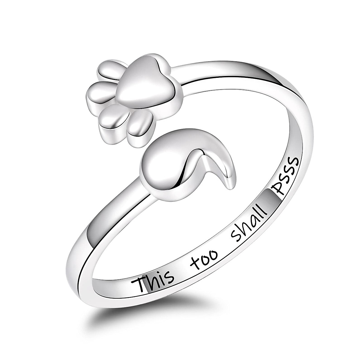 ZGBY Semicolon Ring S925 Sterling Silver Pet Lovers Paw Print Adjustable Ring Sweet Pet Animal Jewelry We are Family Love Dog Cat Claw Ring (Style B)