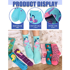 Anlisim Girls Fashion Cotton Crew Cute Mermaid Shorty Socks 6 Pack (Mermaid, 5-8 Years Old)
