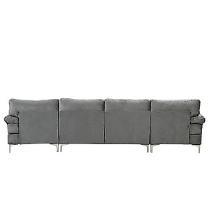 Casa Andrea Milano Modern Large Velvet Fabric U-Shape Sectional Sofa, Double Extra Wide Chaise Lounge Couch