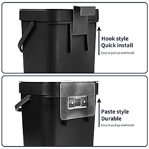 Domiella 2 Pack 1.3 + 0.8Gal Hanging Small Trash Can with Lid, Kitchen Compost Bin for Counter Top Under Sink, Sealed Food Waste Bin, Mountable Indoor Compost Bucket for Cupboard/Bathroom (Black)
