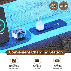 Tiptiper Full Size Bed Frame with LED Lights Headboard, Button Tufted Bed Frame Full with Outlets & USB Ports, Upholstered Bed with Storage, Dark Grey