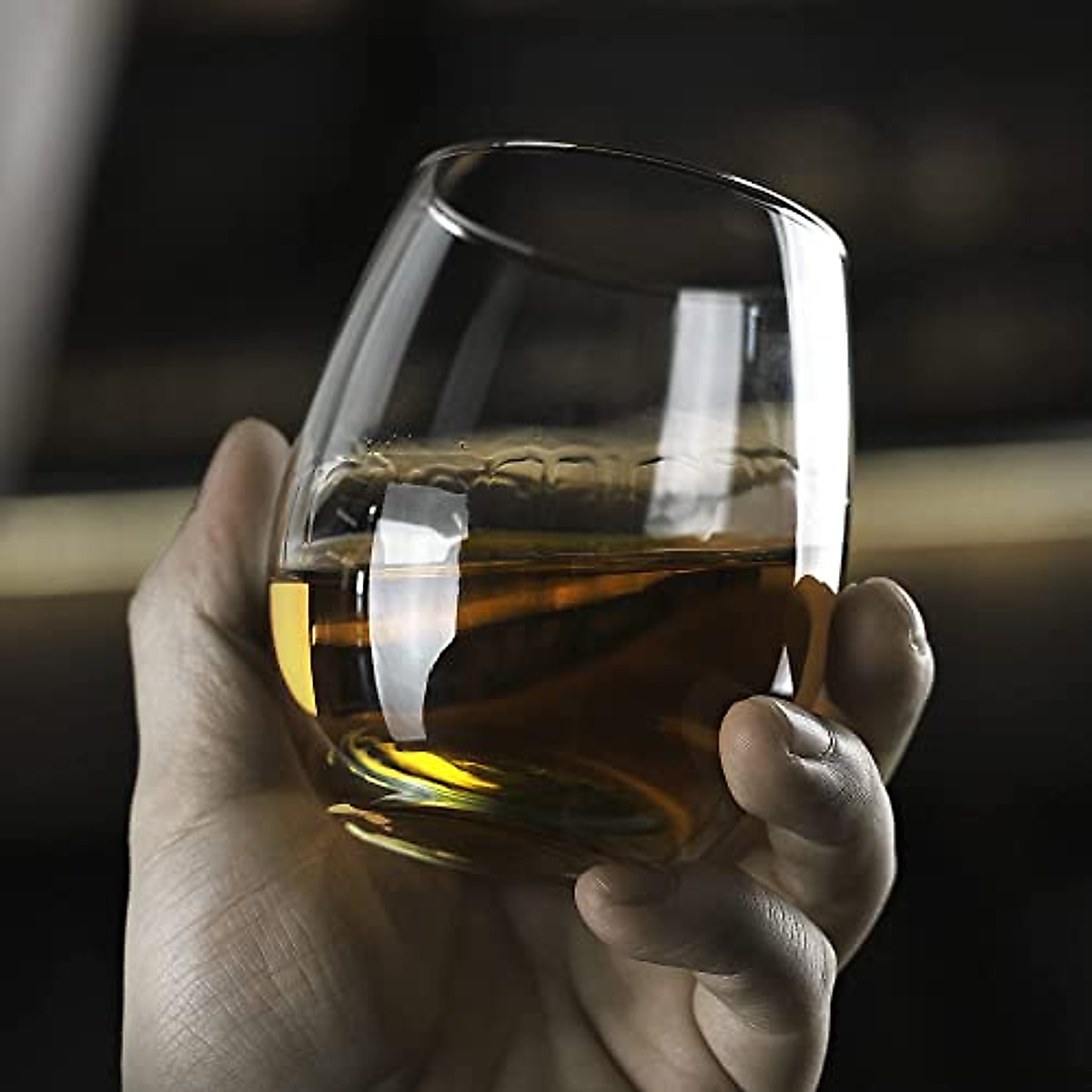 LUXU Durable Stemless Wine Glasses for Red or White Wine- Dishwasher Safe-Elegant Cocktail Glasses,Clear Lowball Bar Glasses,Lead-Free Party Drinking Glassware Set of 4-12 Ounce