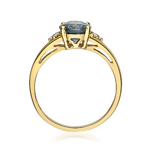 Gin & Grace 10K Yellow Gold Genuine London Blue Topaz Ring with Diamonds for Women | Ethically, authentically & organically sourced (Oval-Cut) Shaped London Blue Topaz Hand-Crafted Jewelry for her