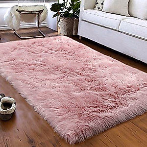 Softlife Fluffy Faux Fur Sheepskin Rugs Luxurious Wool Area Rug for Kids Room Bedroom Bedside Living Room Office Home Decor Carpet (3 x 5ft, Pink)