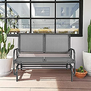 DORTALA 48'' Outdoor Patio Swing Glider Bench Chair, Cozy Patio Bench for 2 People, Steel Rocking Garden Loveseat with Spacious Space, Swing Lounge Glider Chair for Patio Backyard Poolside Lawn, Grey