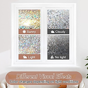 Haton Window Privacy Film Rainbow Static Cling Stained Glass Film Window Covering Sticker Non-Adhesive Removable Reflective Window Vinyl, Anti-UV Sun Blocker Heat Control for Home, 17.5 x 78.7 inches