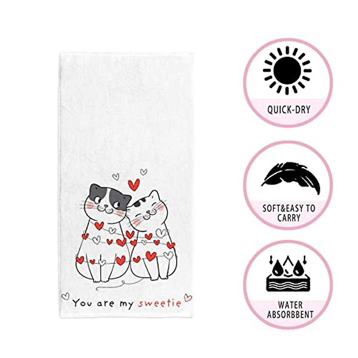 My Little Nest Draw Couple Love of Cat Hand Towels Soft Bath Towel Absorbent Kitchen Fingertip Towel Quick Dry Guest Towels for Bathroom Gym Spa Hotel and Bar 30 x 15 Inch