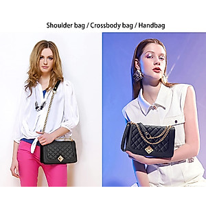 Women Black Quilted Purse Lattice Stylish Clutch Small Crossbody Shoulder Bag with Chain Strap