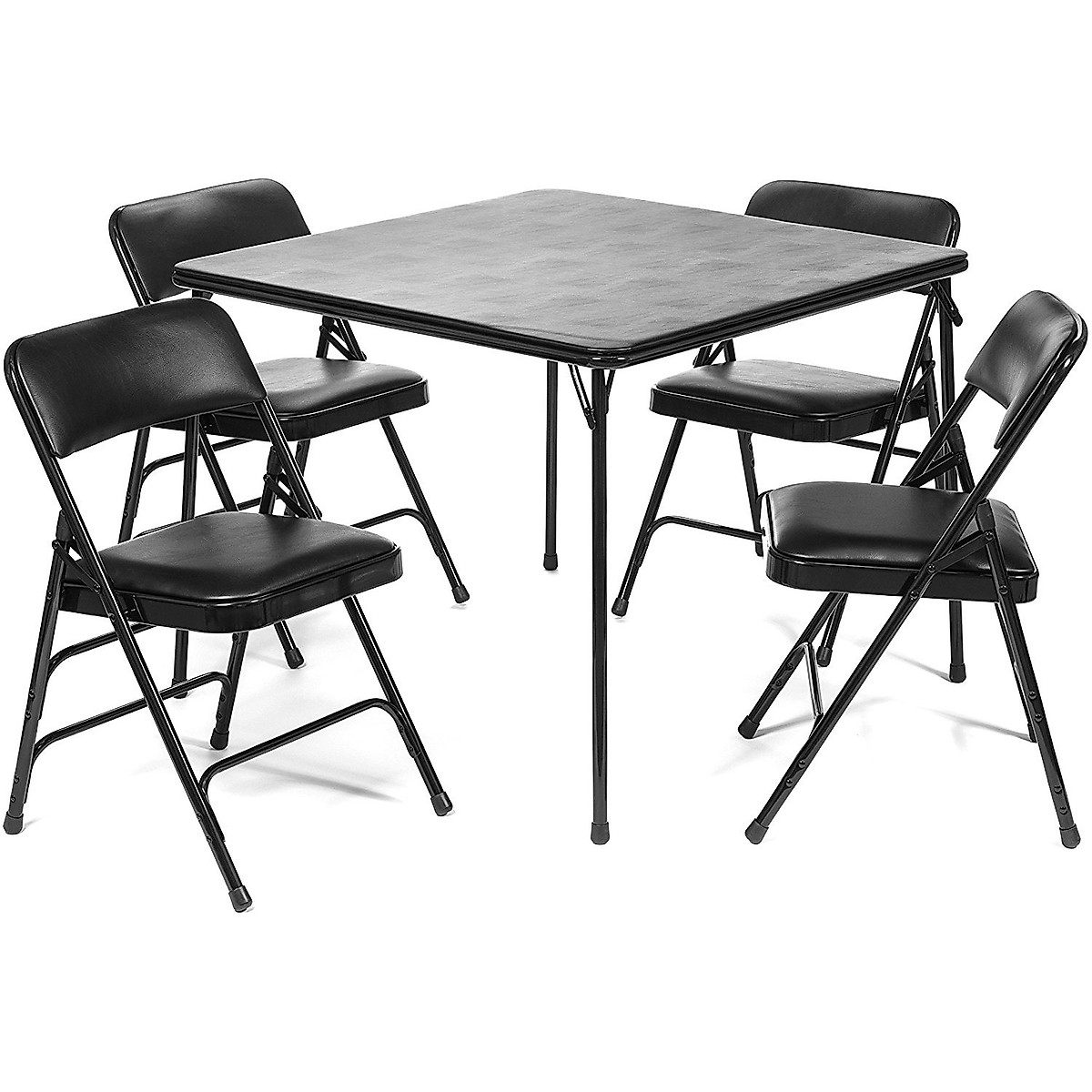 XL Series Vinyl Folding Card Table and Chair Set (5pc) - Comfortable Padded Upholstery for Easy Cleaning - Fold Away Design, Easy Storage - Premium Quality, Wheelchair Accessible (Black)
