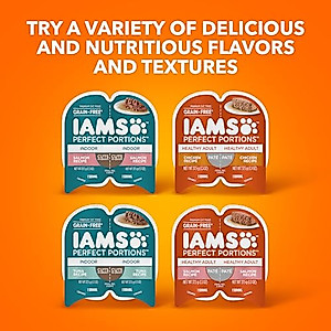 IAMS Perfect Portions Healthy Adult Wet Cat Food with Chicken and Tuna Recipe Variety Pack, Easy Peel Twin-Pack Trays, Pack of 24 (48 Total Servings)