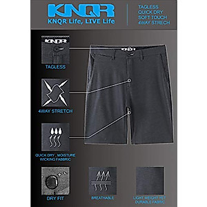 KNQR Mens Performance Quick Dry 4way Stretch Regular Fit All-Terrain Active Training Hybrid Shorts Ash Gray 40