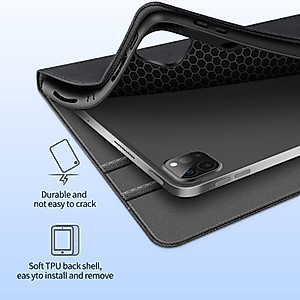 DTH-PANDA iPad Pro 12.9 Case for 6th/5th/4th/3rd Generation Case 2022 2021 2020 2018 PU Leather with Pen Holder, Folio Stand with Soft TPU Back,Auto Sleep/Wake Function (Ash Brown) (Crow Black)