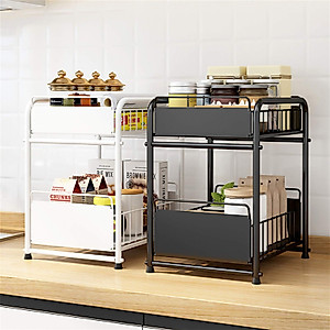 LEAYAN Under Sink Storage 2 Tier Pull Out Organizer,Under Sink Organizer,Sliding Cabinet Basket Organizer Drawer for Kitchen,Under Organizer for Countertop, White 36x28x40cm Under Sink Rack Shelf