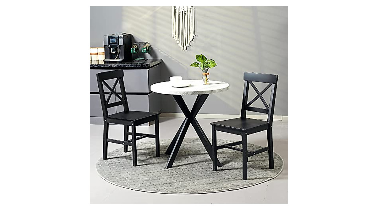 HOMCOM Farmhouse Dining Chairs Set of 2 | Stylish Wooden Kitchen Chairs