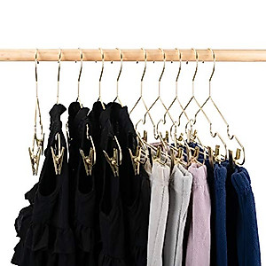 Koobay Metal Pants Hangers,12.5" Heavy Duty Skirt Slack Hangers, Gold Metal Trousers Hangers with 2 Adjustable Non Slip Clips, Shirts Coat Hangers Clothing, Space Saving Baby Clothes Hangers,25Pack