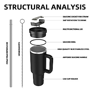 MURRICON 40 oz Tumbler with Handle and Straw,Reusable Vacuum Quencher Tumbler with Lid,Stainless Steel Insulated Travel Mug,for Coffee and Beverages(Black)