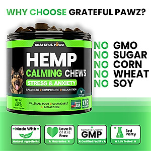 Hemp Calming Chews for Dogs - Dog Calming Chews - 170 Anxiety Relief Treats - Hemp Oil - Dog Calming Treats - Sleep Calming Aid - Advanced Calming Health Joint Support Supplement - Separation, Barking