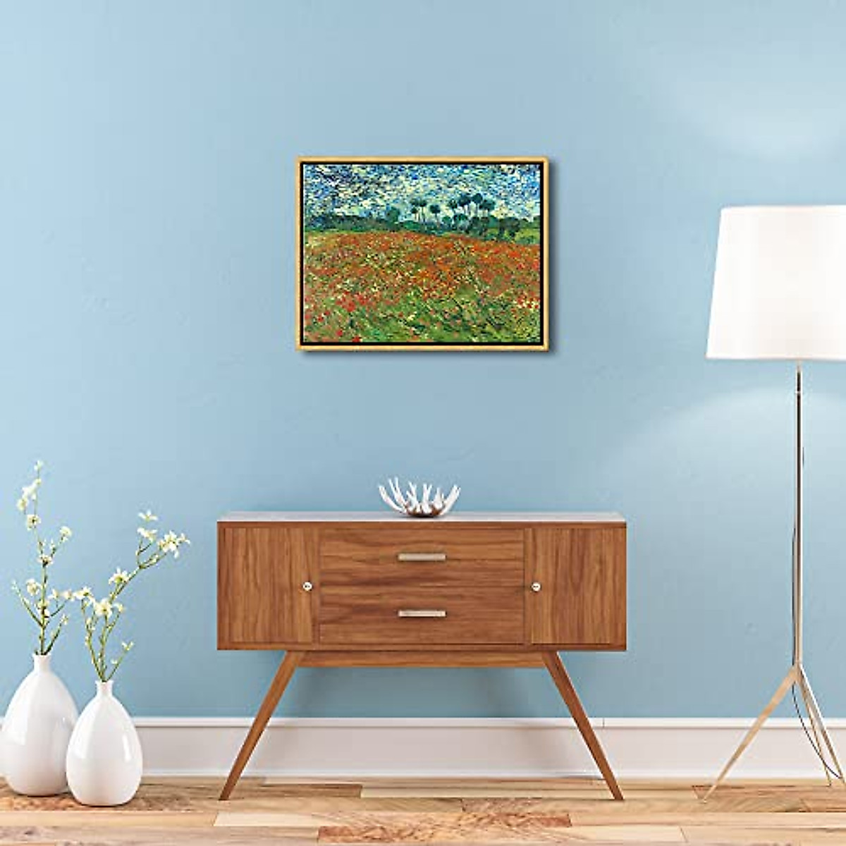 Wieco Art Framed Art Poppy Field June 1890 Canvas Print of Vincent Van Gogh Oil Paintings Reproduction Abstract Wall Art for Home Decorations Bronze Gold Frame