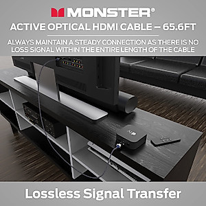 Monster M-Series Active Optical Lightwave Cable Certified Premium HDMI 2.1-48 Gbps Cable with Aluminum Extrusion Connector, V-Grip, Duraflex Protective Jacket - Supports 8K @ 60HZ, 4K @ 120HZ, 65.6 FT