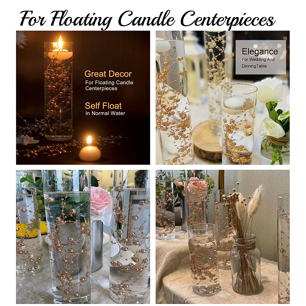 TeaSu 12pcs Pearl String, for Wedding Centerpiece, Vase Filler and Decor for Floating Candles