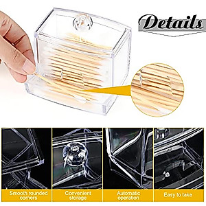 4 Pcs Cotton Swab Holder Dispenser Plastic Apothecary Jar Set Square Bathroom Organizer Floss Picks Container Bathroom Canisters Vanity Makeup Organizer with Lid for Cotton Round Pads Storage