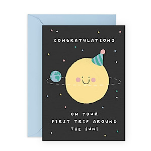 1st Birthday Card - Kid's First Birthday - Space Themed - Includes Stickers By Central