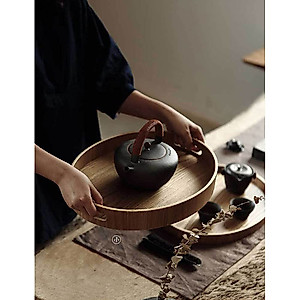 Beilay LC-2904 25x25x5cm Bamboo Wood Natural Serving Tray, Raised Edge, Food Tray,Cut-Out Handles Round