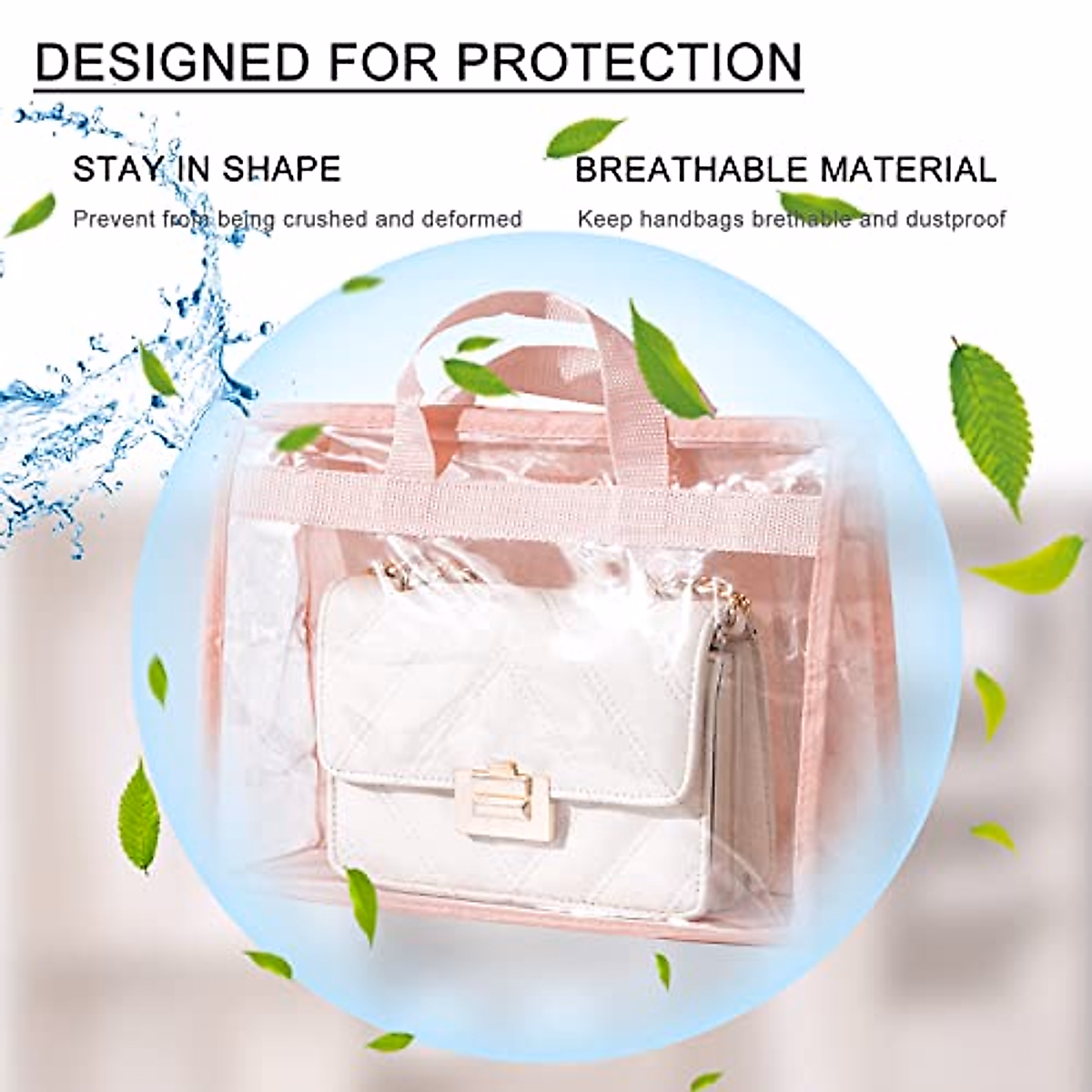 SZXFMY 8 Pack Handbag Storage Organizer Dust Bags Transparent Purse Storage Bag Organizer for Closet with Handle and Zipper Handbags Bag (Pink)