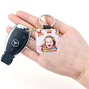 Arokimi Sublimation Keychains Blank,PU Leather Heat Transfer Keychain Keyring,8 Pcs,square