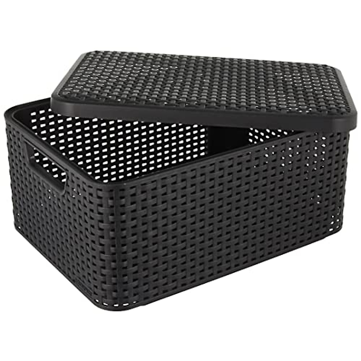 Curver Rattan Style Basket with Lid, Grey, Medium