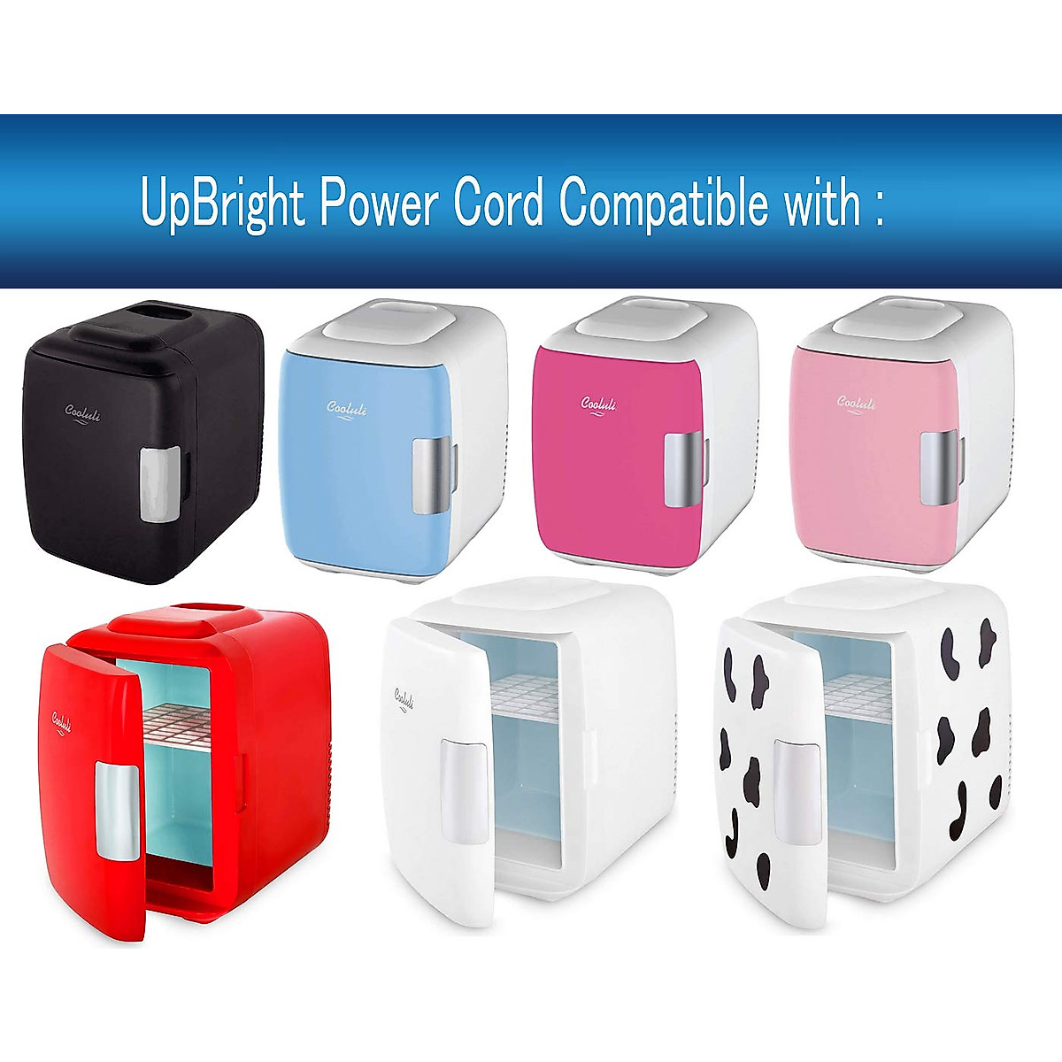 UpBright 2-Prong AC in Power Cord Cable Compatible with Cooluli CMF4LW CMF6P Classic-4L CL4L 10L CL10L 15L CL15L Concord 20L Concord-20LDX C20LDX Infinity 10L I10L 10-Liter K10LGA Mini Fridge Cooler