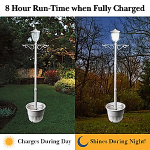 Sun-Ray Solar Lamp Post Light with Planter and Hanger, 7ft. Outdoor Single Head Solar Post Light for Patio, Driveway, Lawn or Garden, 80 Lumens, Kenwick Design in White