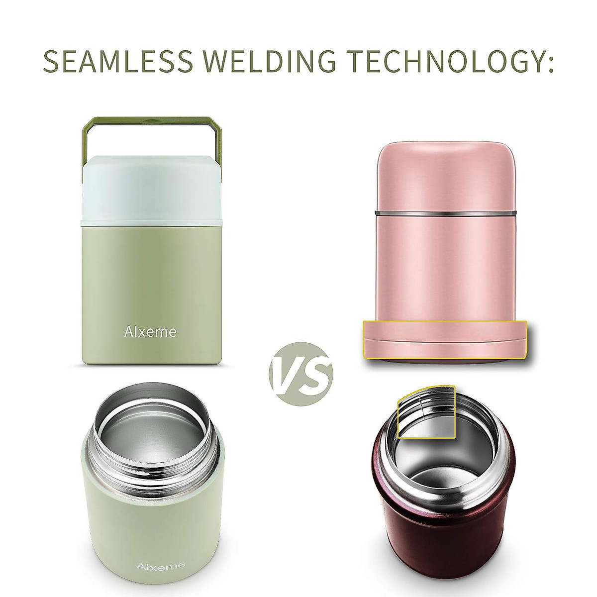 Alxeme Insulated Food Jar Vacuum Insulated Lunch Container Wide Mouth Bento Box with Leak Proof Cap 27OZ Stainless Steel Hot Food Meal Carrier with Spoon & Handle for Kids/Adult Food Flask - Matcha