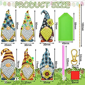 6 Pack Diamond Painting Keychains Kit Sunflower Gnome Spring Garden Summer Farmhouse Buffalo Plaid Sunflower Elf 5D DIY Diamond Painting Spring Summer Gnome for Beginners Kids Adults (Sunflower)