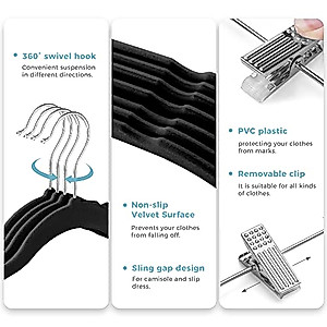 HOUSE DAY Velvet Skirt Hangers 24 Packs Velvet Hangers with Clips Ultra Thin Non Slip Velvet Pants Hangers Space Saving Clothes Hangers for Skirts, Pant, Jeans (Black)