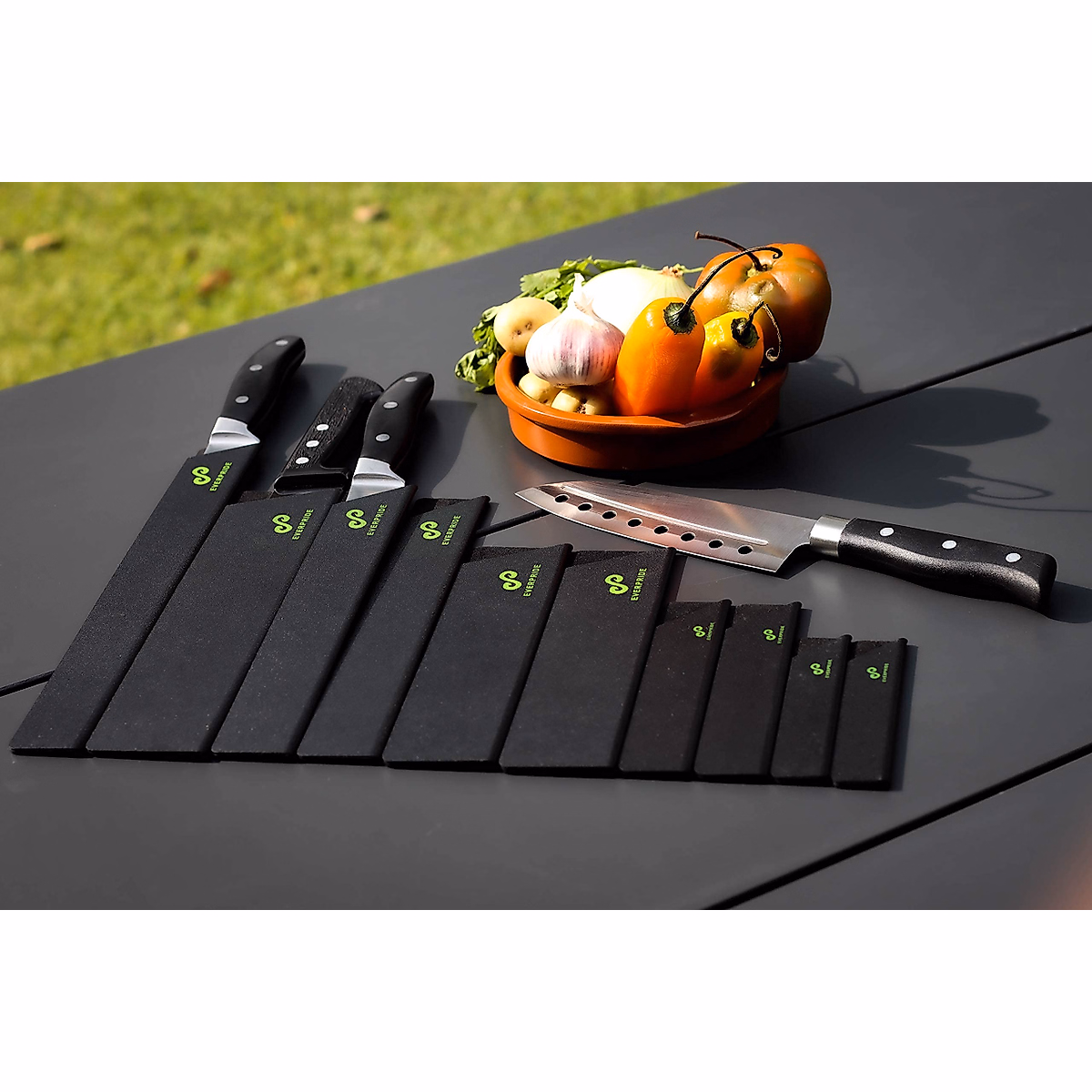 EVERPRIDE Chef’s Knife Roll Bag PLUS Knife Guard Set (10-Piece Set) Canvas and Leather Knife Bag Holds 10 Knives and Cooking Tools – Felt-Lined and BPA Free Knife Sheath Set – Knives Not Included