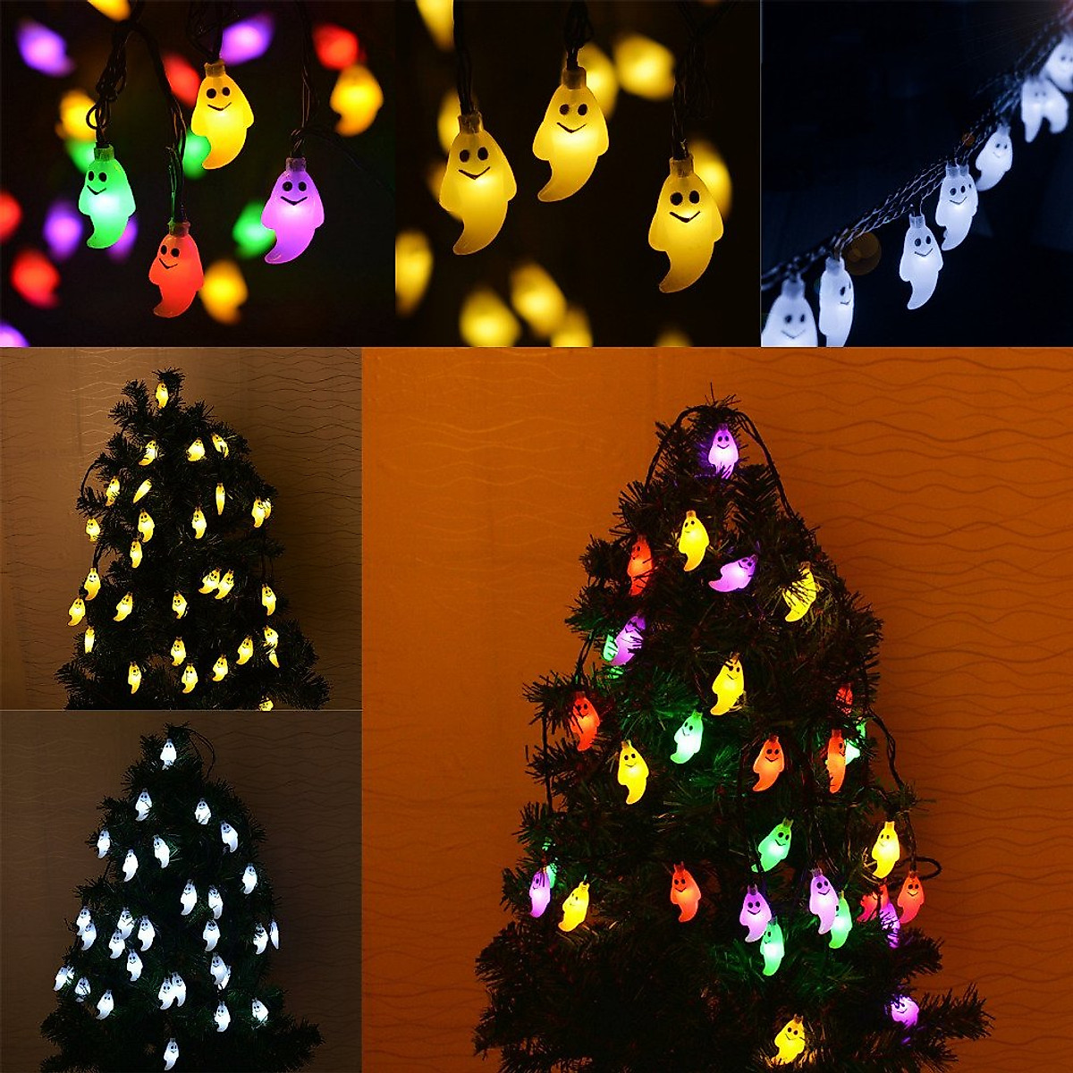 Hann® Solar LED String Lights, 30LED Crystal Ball | Lanterns | Moroccan Orb Ball | Cute Ghost Pumpkin Waterproof Outdoor Decorative String Lights for Christmas Garden Halloween (Cute Ghost)