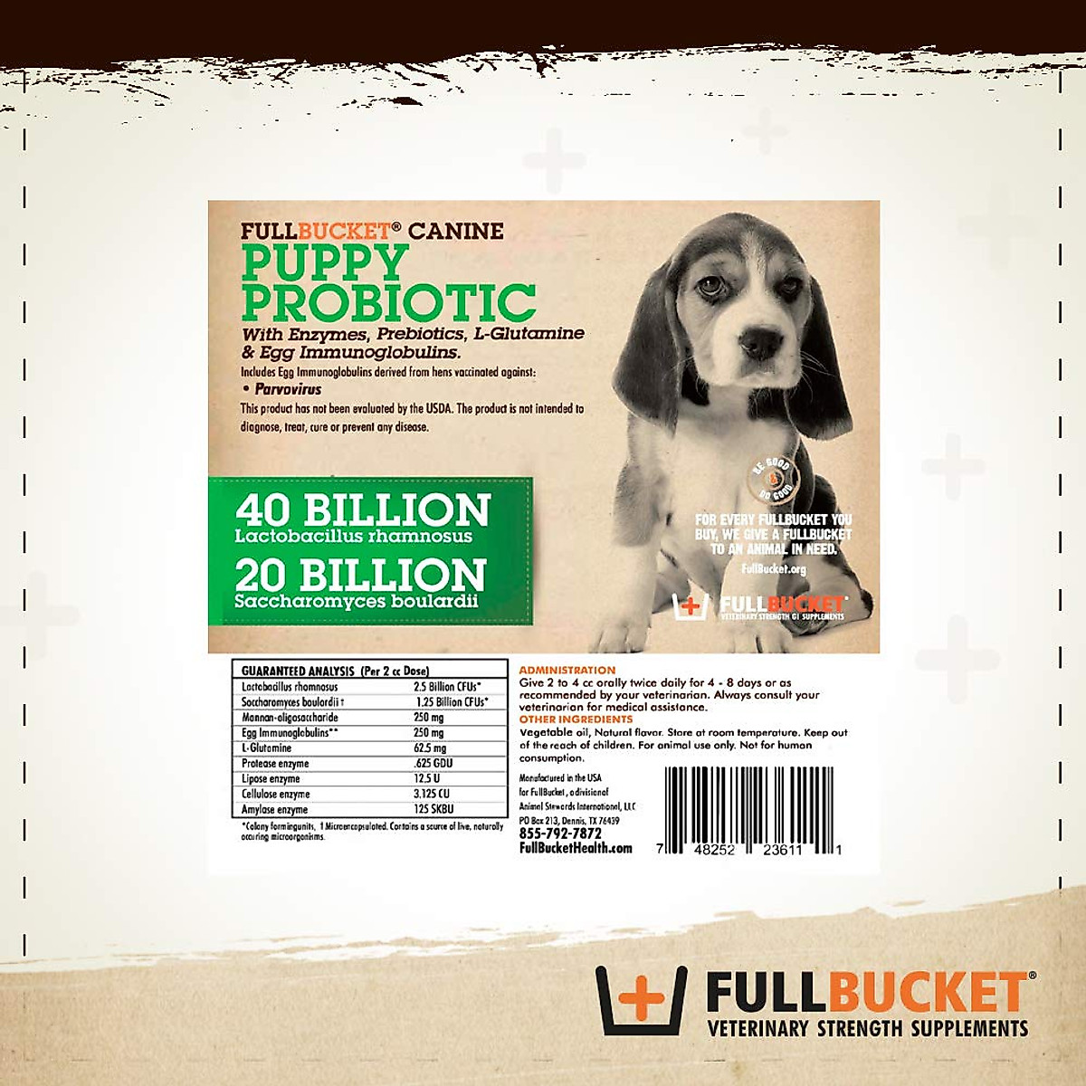 FullBucket Puppy Probiotic Paste with 60 Billion Probiotic CFUs, Enzymes, Prebiotics and Egg Immunoglobulins for Urgent Care, 32.5 mL Tube