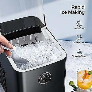 AGLUCKY Ice Makers Countertop, Portable Ice Maker Machine 26lbs/24Hrs,8 Bullet Ice Cubes of 2 Sizes Ready in 9 Mins,Self-Cleaning Ice Machine with Handle for Home/Kitchen/Office