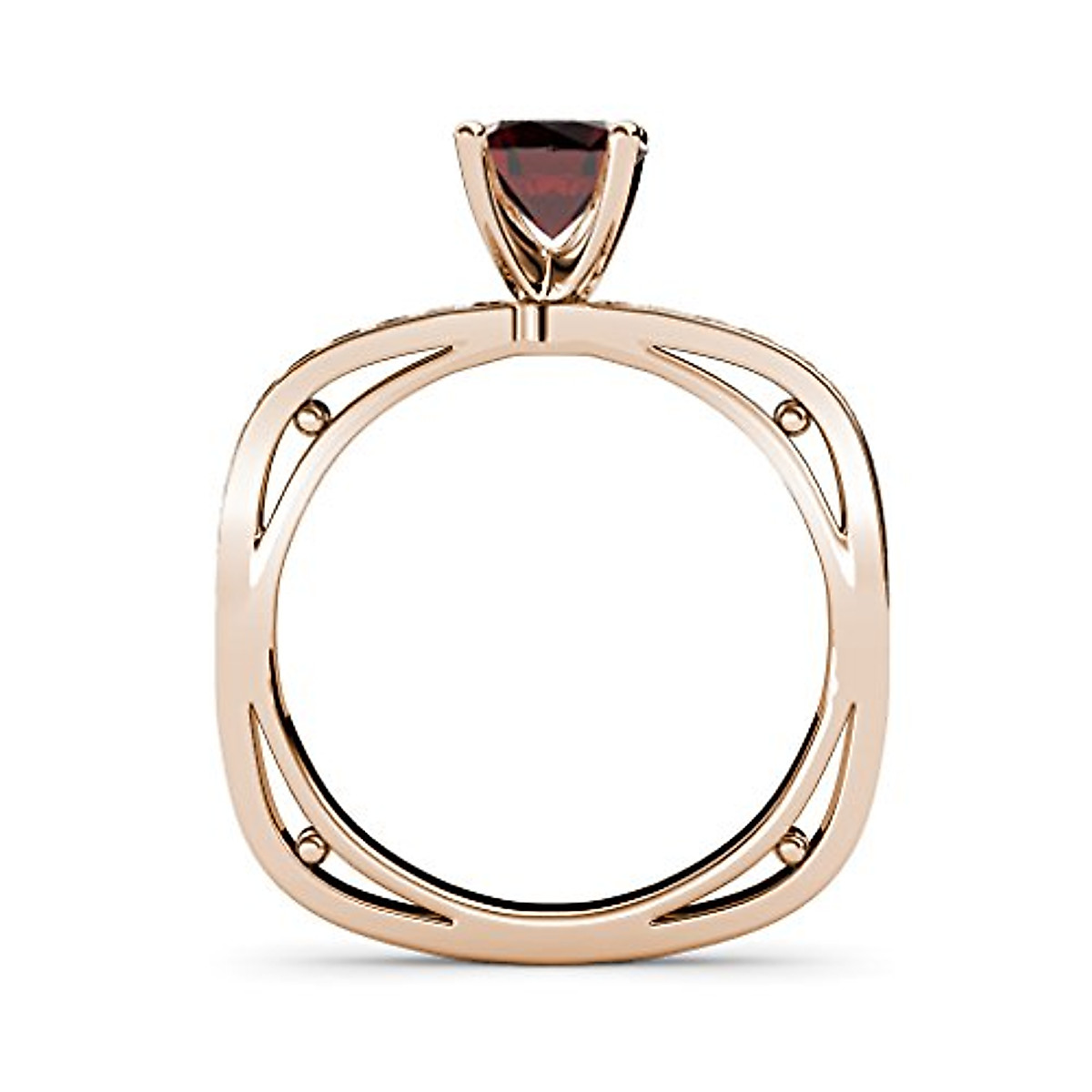 TriJewels Red Garnet & Natural Diamond Engagement Ring & Wedding Band Set 1.25-1.29 ctw 14K Rose Gold.size 9.0