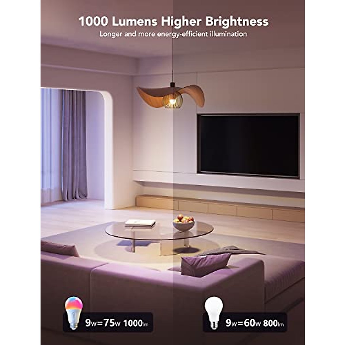 Govee Smart A19 LED Light Bulbs, 1000LM RGBWW Dimmable, Wi-Fi & Bluetooth Color Changing Light Bulbs, Works with Alexa & Google Assistant No Hub Required, 75W Equivalent Smart Bulbs, 2 Pack