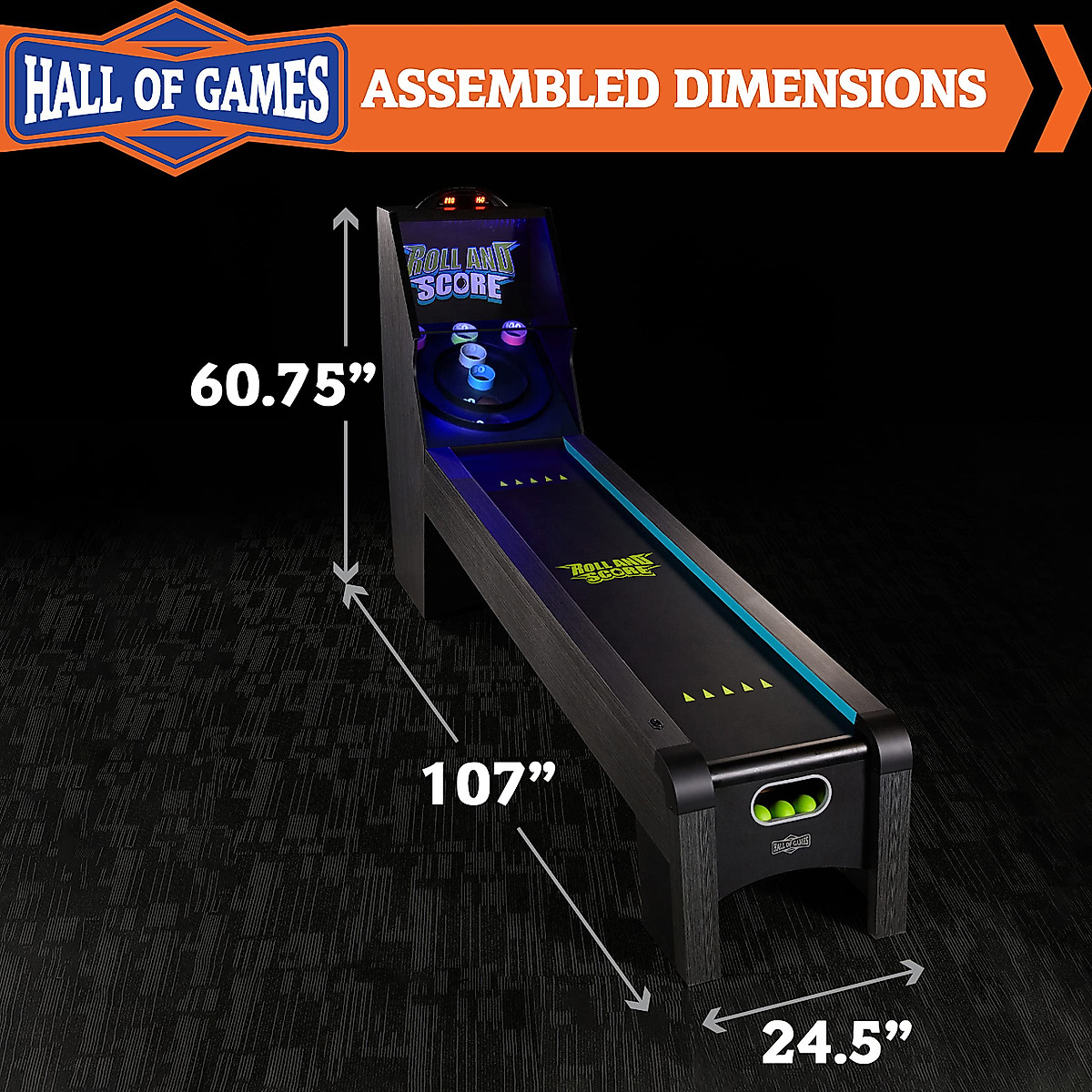Hall of Games 108" Roll and Score with LED Lights and Electronic Scorer, Black/Blue, 9 Foot